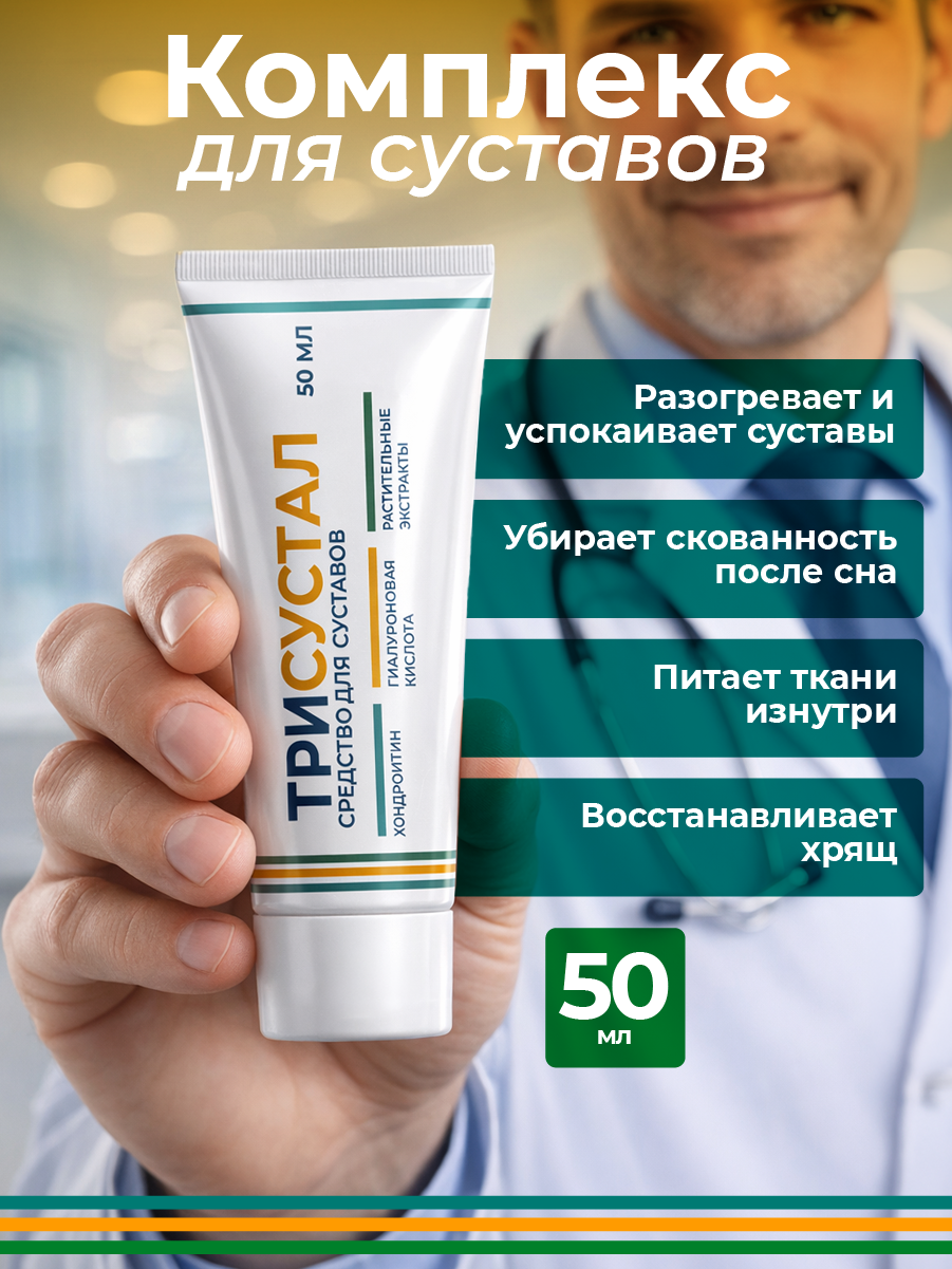 Трисустал крем мазь от боли в суставах, содержит натуральные компоненты
