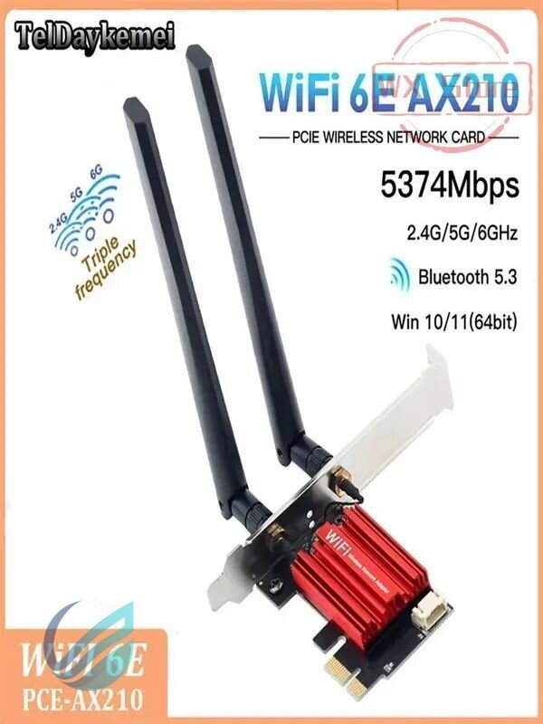 WiFi адаптер AX210 WiFi 6E Bluetooth 5.3 PCI-E 2.4G/5G/6GHz для ПК, поддержка Windows 10/11