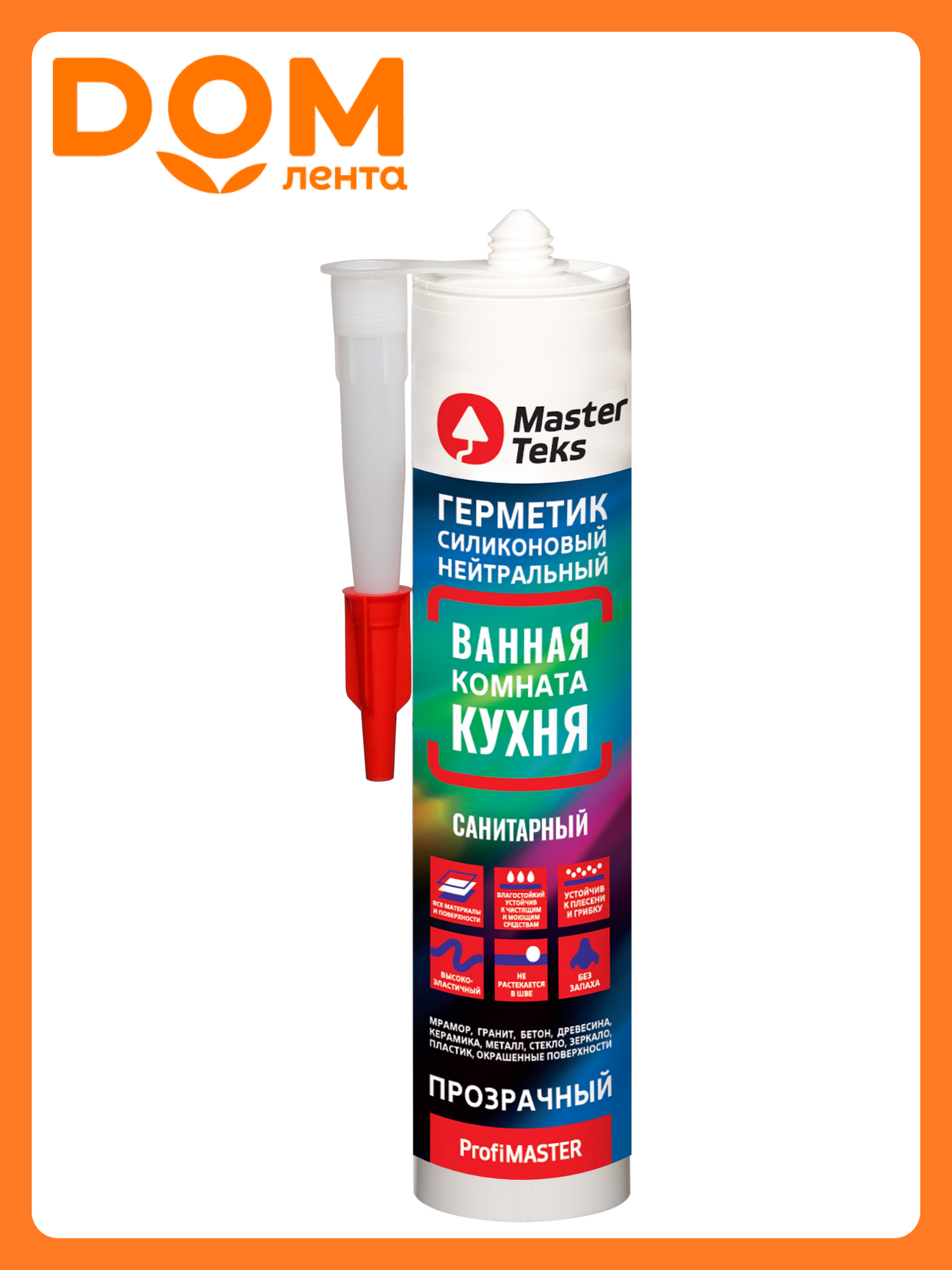 MasterTeks PM герметик силиконовый нейтральный ванная кухня 280 мл прозрачный