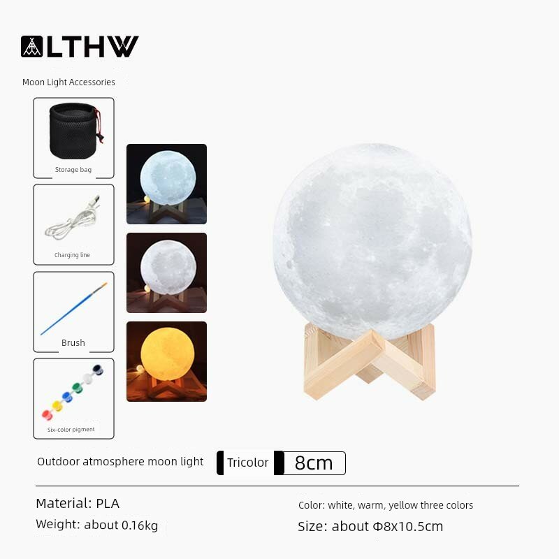 Водонепроницаемая лампа LTHW Travel Outdoor Moon Lamp для кемпинга, атмосферная подсветка, USB-заряжаемая, для палатки,