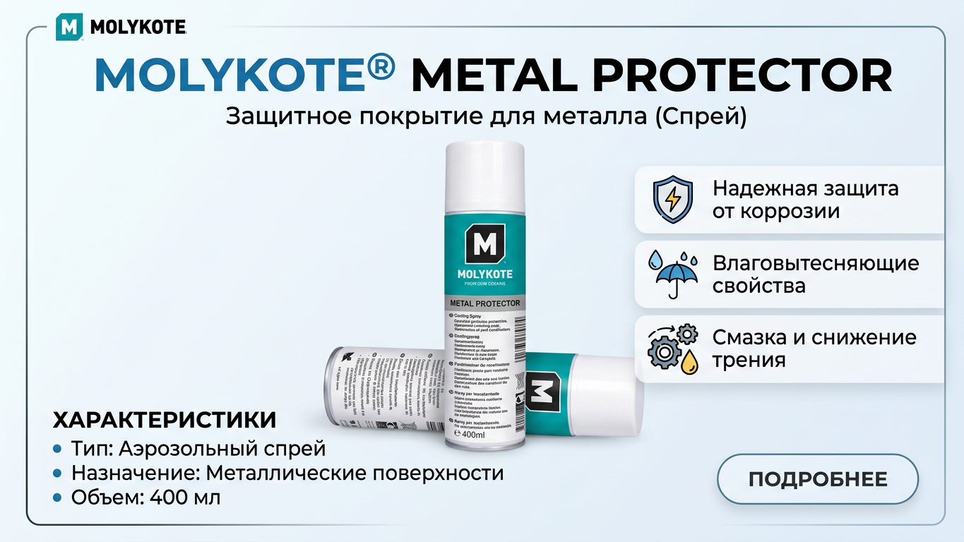 Антикоррозионное покрытие Molykote Metal Protector Plus Spray, 400 мл / Прозрачный защитный спрей от ржавчины
