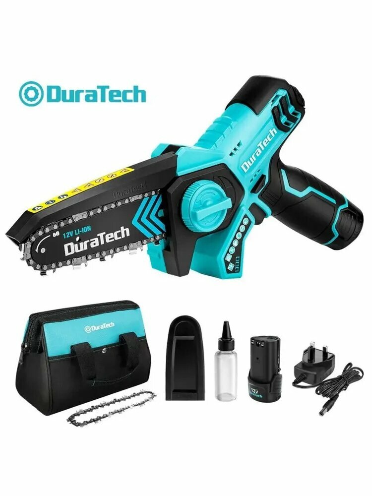 Цепная электропила DURATECH 12В, 5 дюймов, комплект: пила + 2 АКБ