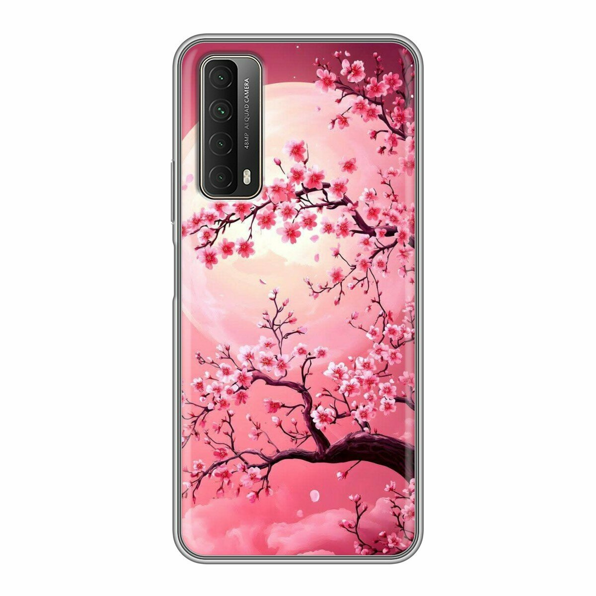 Чехол для Huawei P Smart (2021) с принтом Сакура на фоне луны (Хуавей П Смарт 2021)
