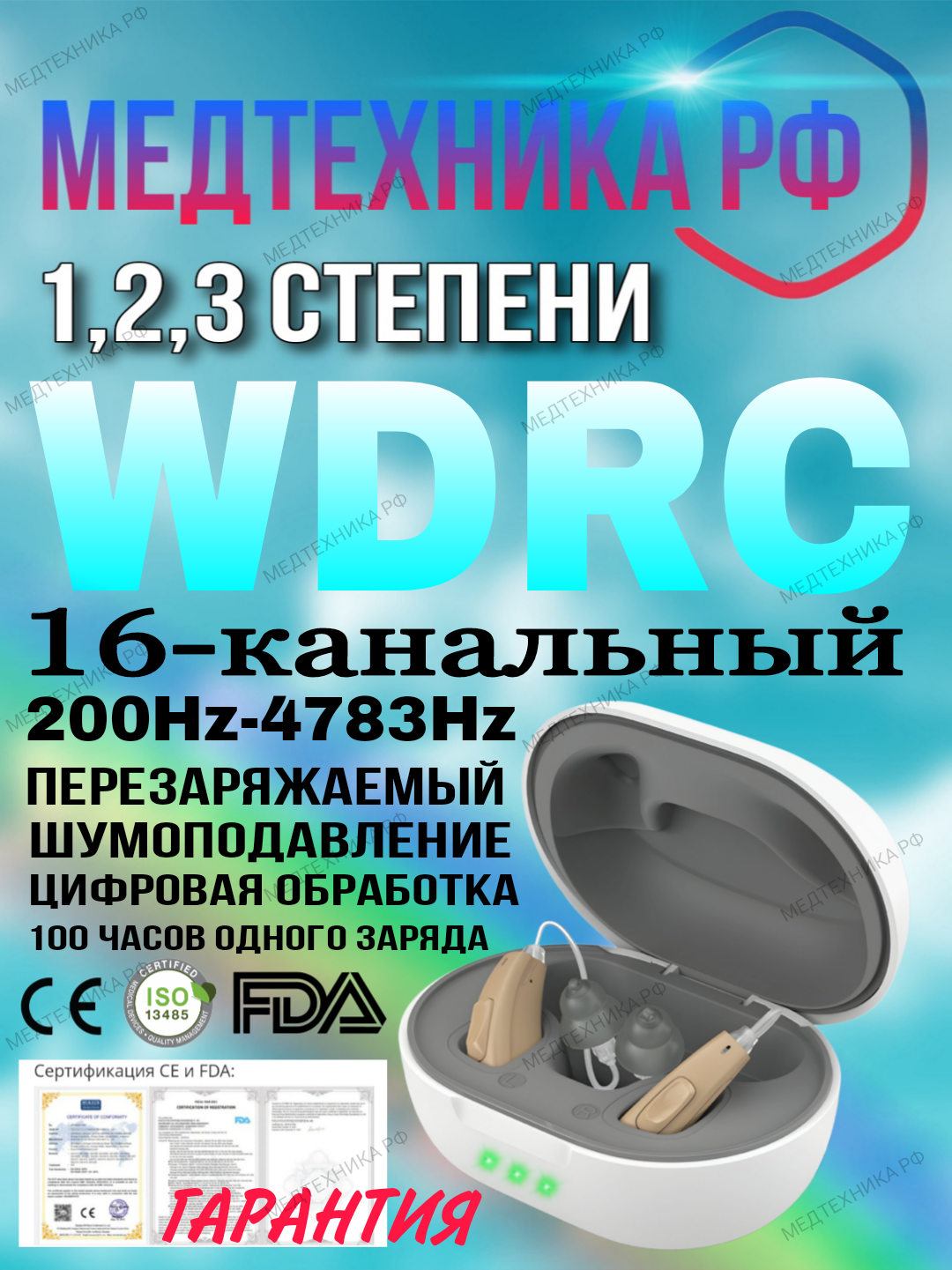 Слуховой аппарат цифровой WDRC с зарядным кейсом для первой второй и третьей степени тугоухости мощный качественный производитель Германия