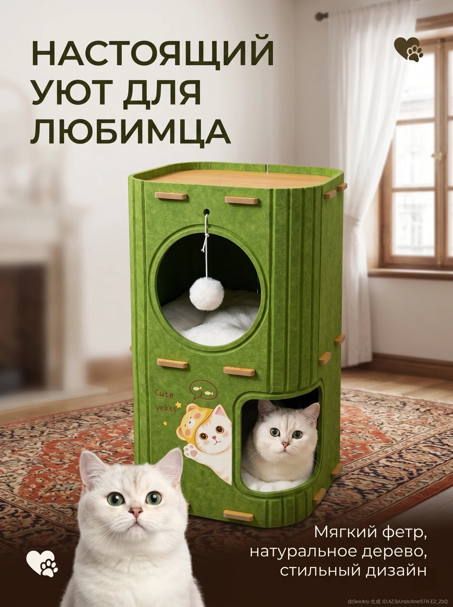 Трехэтажная комната-трансформер с детской кроваткой, когтеточкой и игрушкой для животных, кошек и мелких пород собак