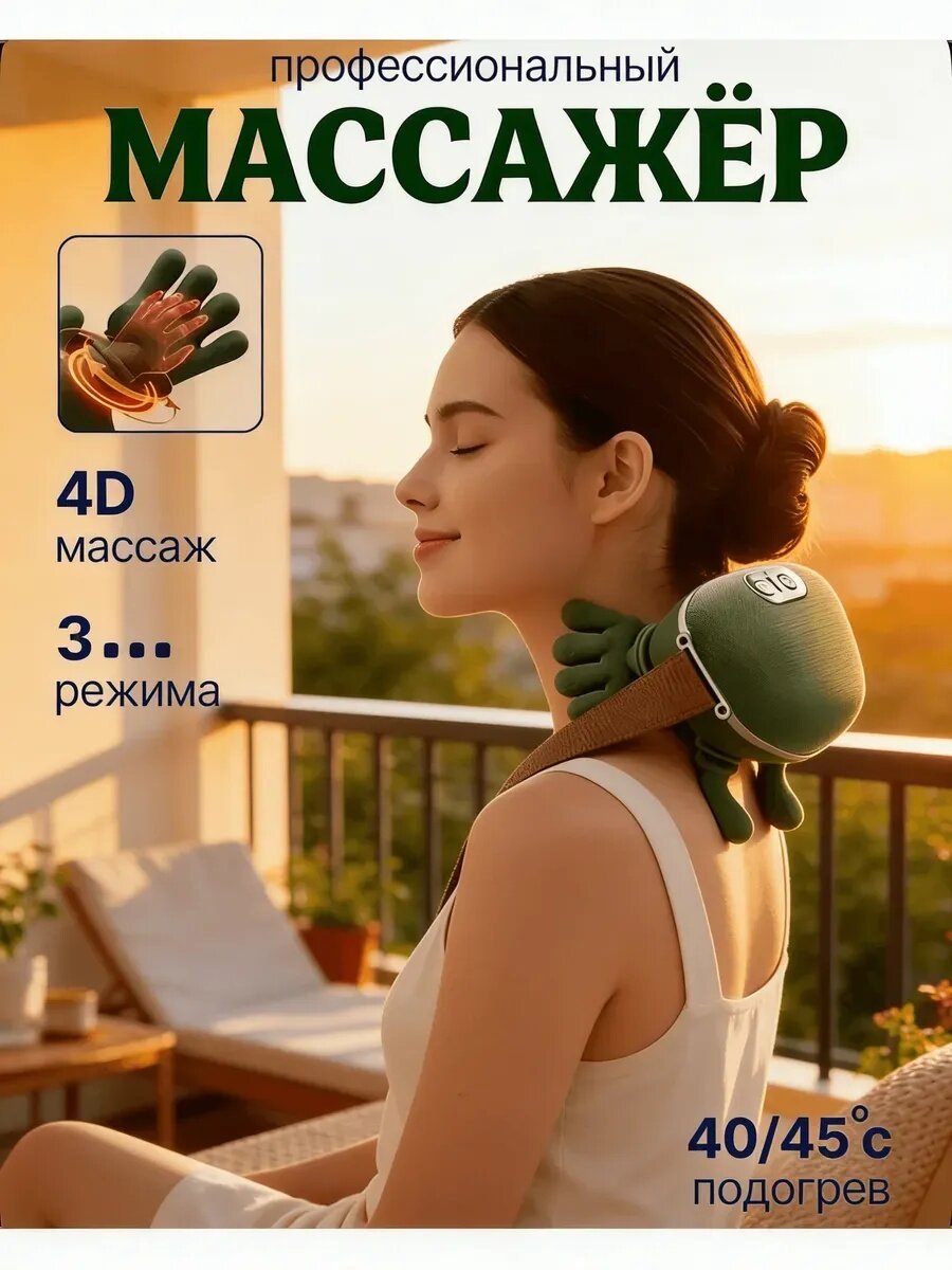 Массажер для шеи и тела шиацу с подогревом, электрический, имитация ручного массажа