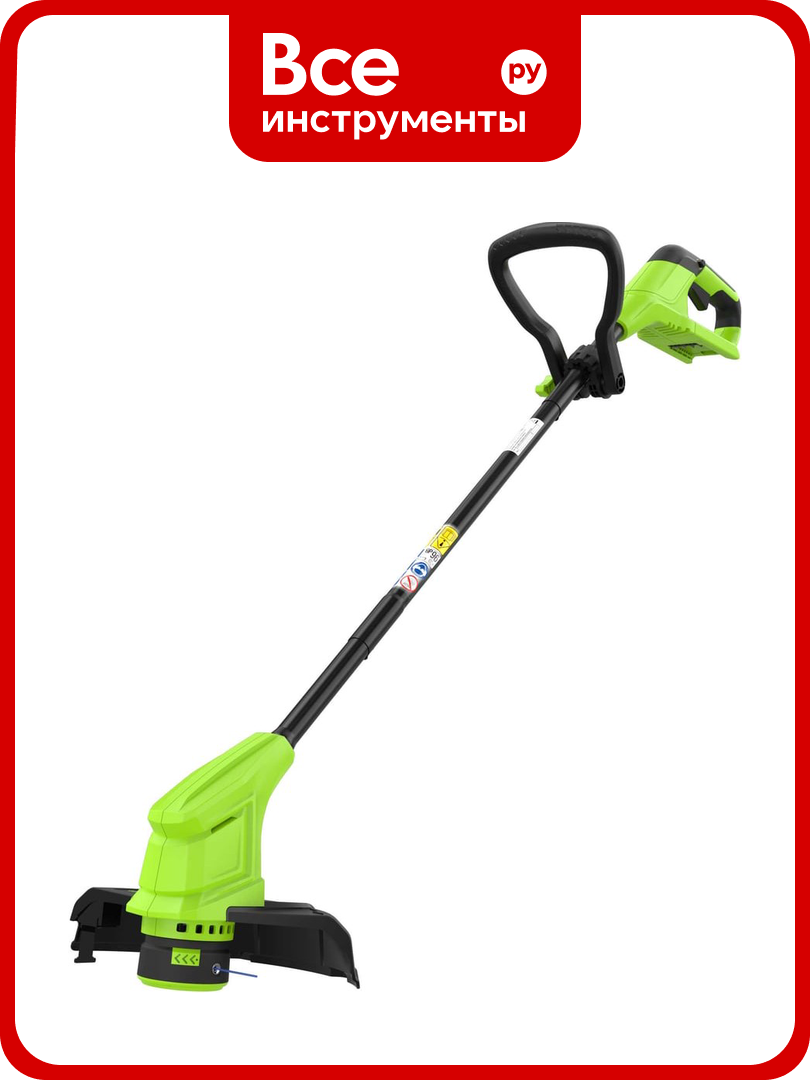 Аккумуляторный триммер GreenWorks 24V, 25 см, с 1хАКБ 2Ач и ЗУ 2107207SA, щеточный двигатель, автоматическая подача