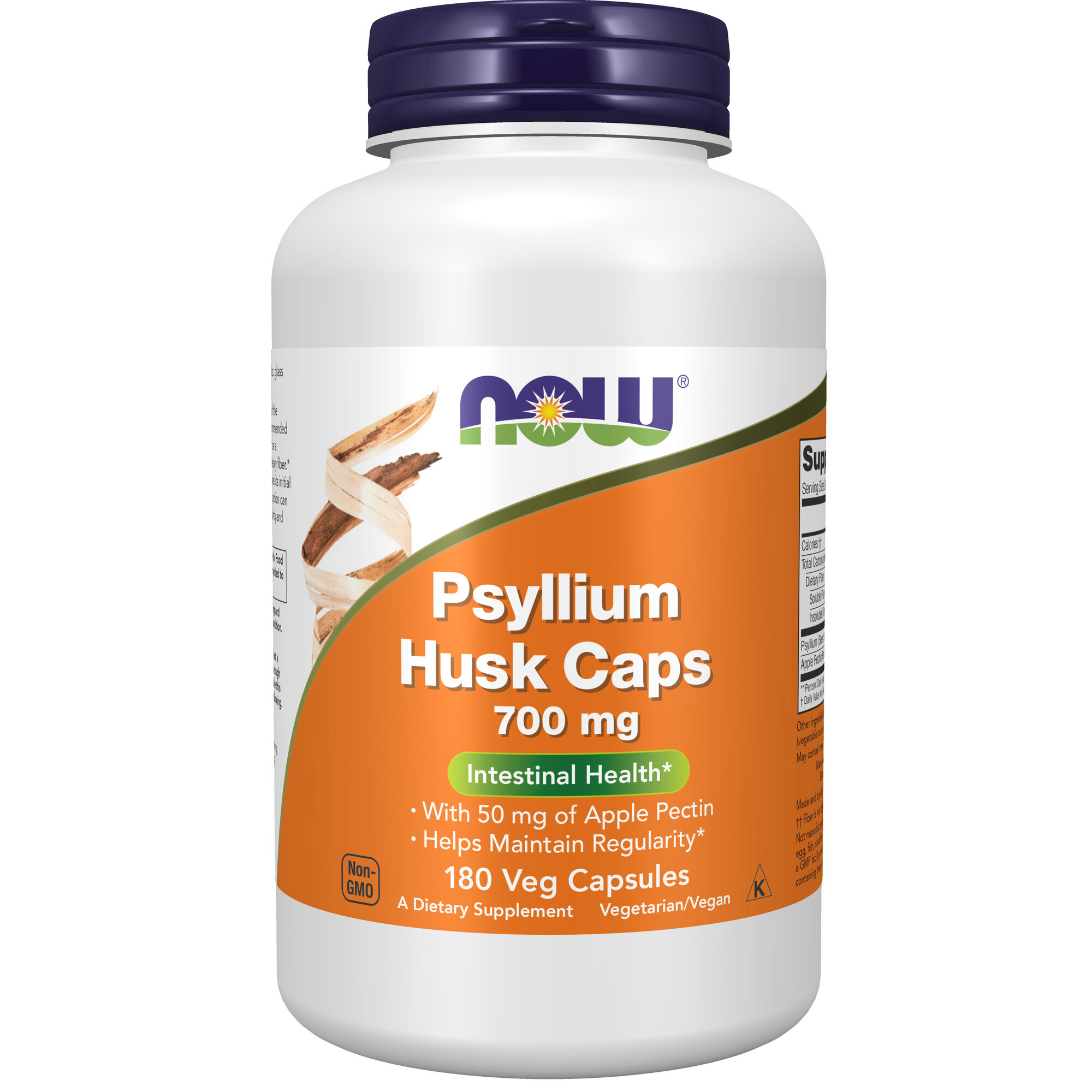NOW Psyllium Husk, Псиллиум шелуха семени подорожника + Пектин яблочный, 180 растительных капсул