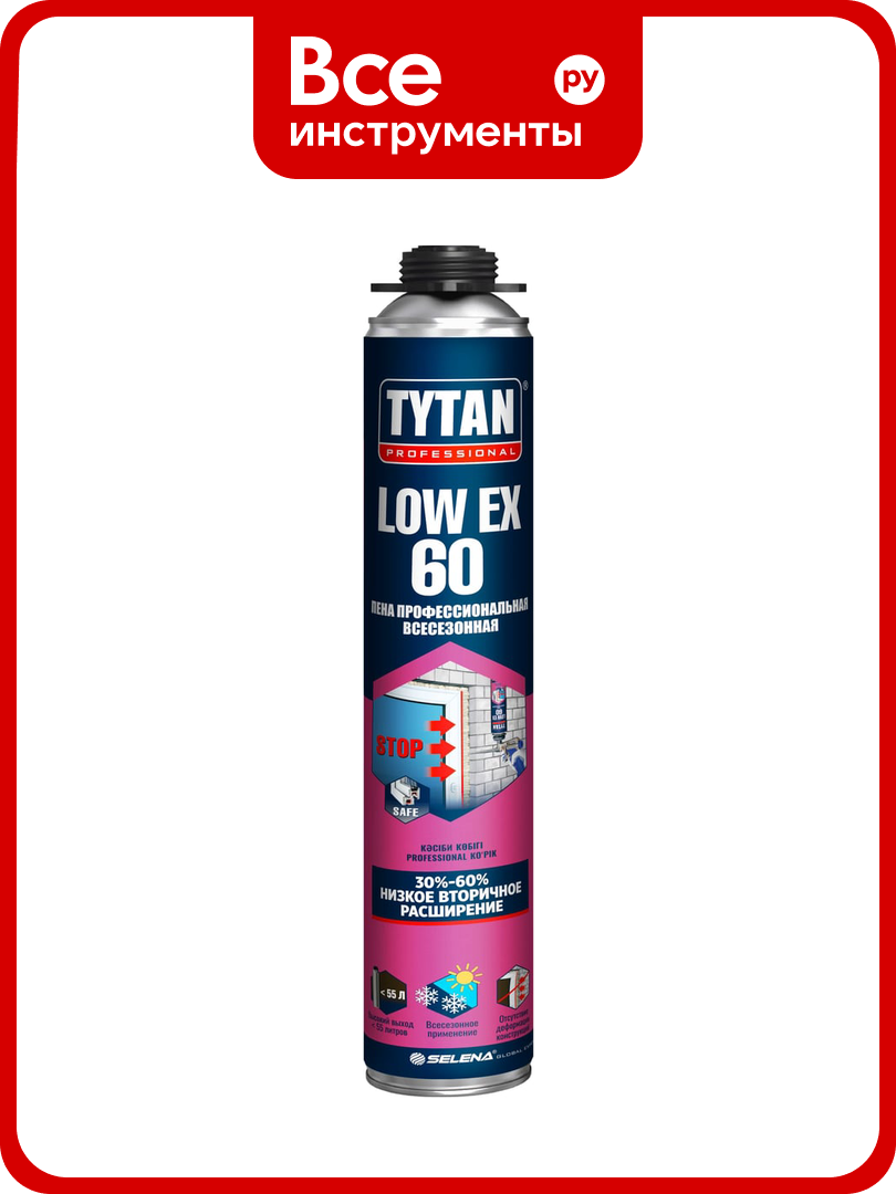 Пена монтажная, TYTAN, TYTAN PROFESSIONAL low ex 60 профи, 750 мл, всесезонная