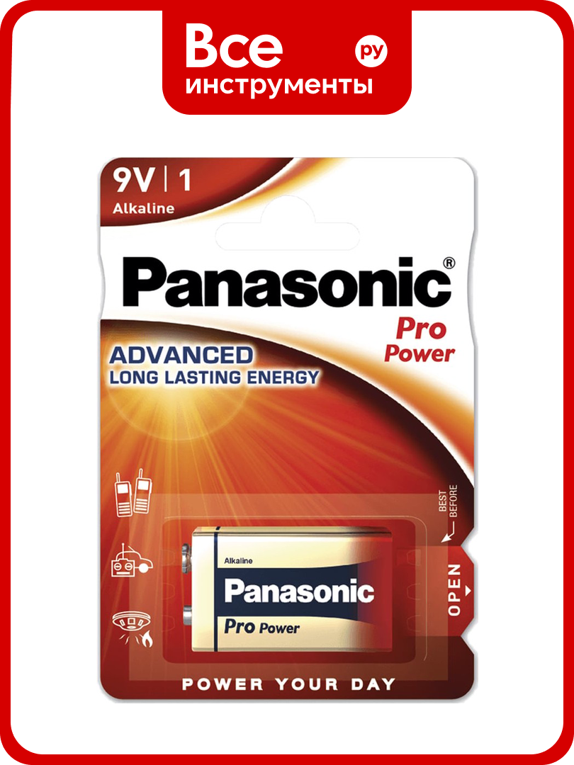 Батарейка Panasonic 6LF22/6LR61 PRO POWER BL1 УТ-00000276 щелочной алкалиновый элемент крона электрооборудования