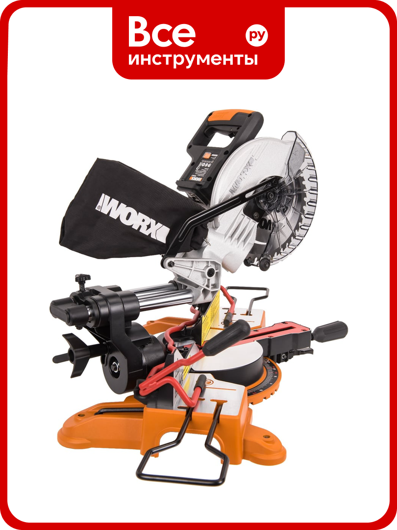 Аккумуляторная торцовочная пила WORX WX845.9 профессиональная, щеточный двигатель, лазерный указатель, коробочная
