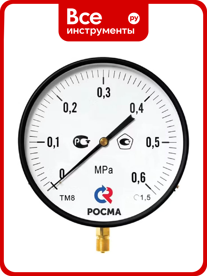 Манометр росма ТМ-810Р.00 радиальный (0-0.6МПа) М20х1.5 1.5, ДК250мм D070-01648