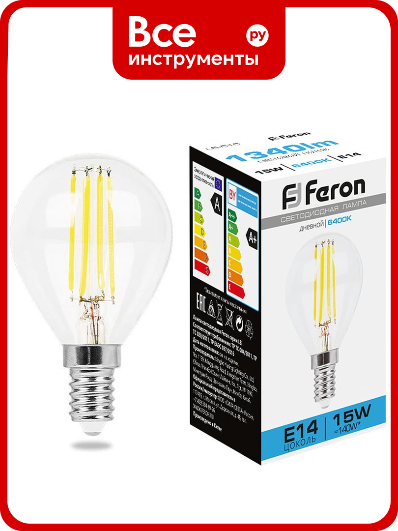 Светодиодная лампа FERON lb-515 шарик e14 15w 6400k, 38251