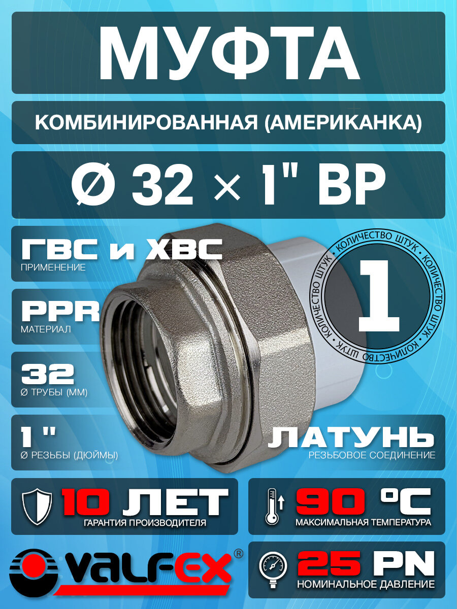 Муфта комбинированная разъемная (американка) с внутренней резьбой 32x1"