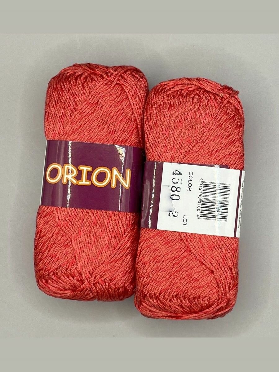 Два мотка пряжи Vita coton ORION , коралловый( 4580), 50гр.-170м,77%- мерсеризированный хлопок , 23%-вискоза, уп.-2 мотка
