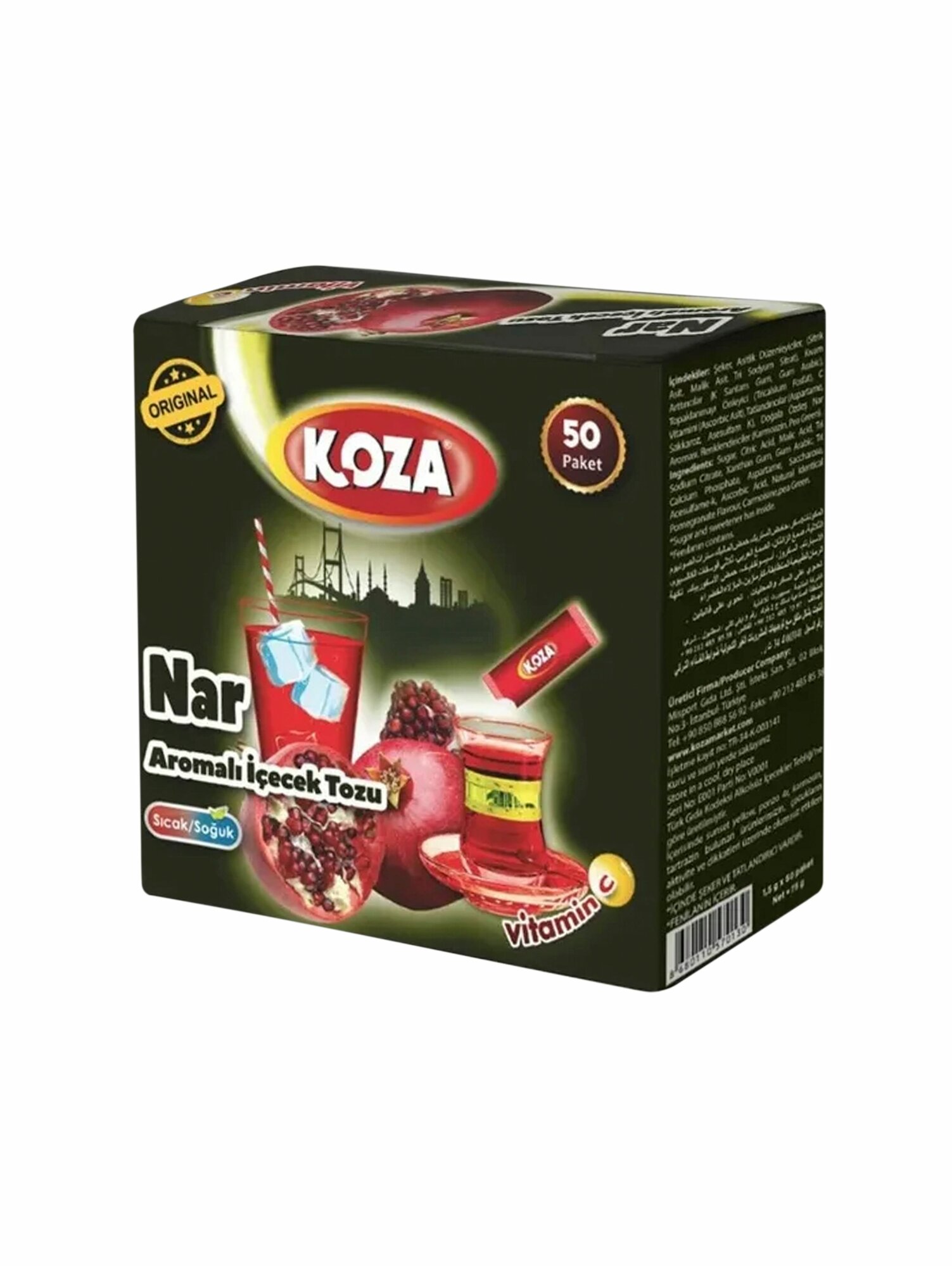 Быстрорастворимый чайный напиток со вкусом граната, "Koza", Nar, (50шт) 75гр. Турция