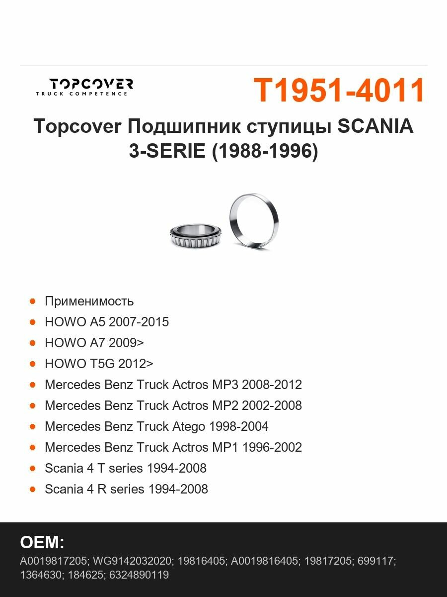 Topcover Подшипник ступицы SCANIA 3-SERIE (1988-1996)