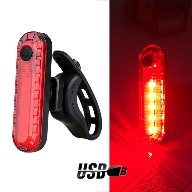 Велофонарь задний USB красный, 1 шт