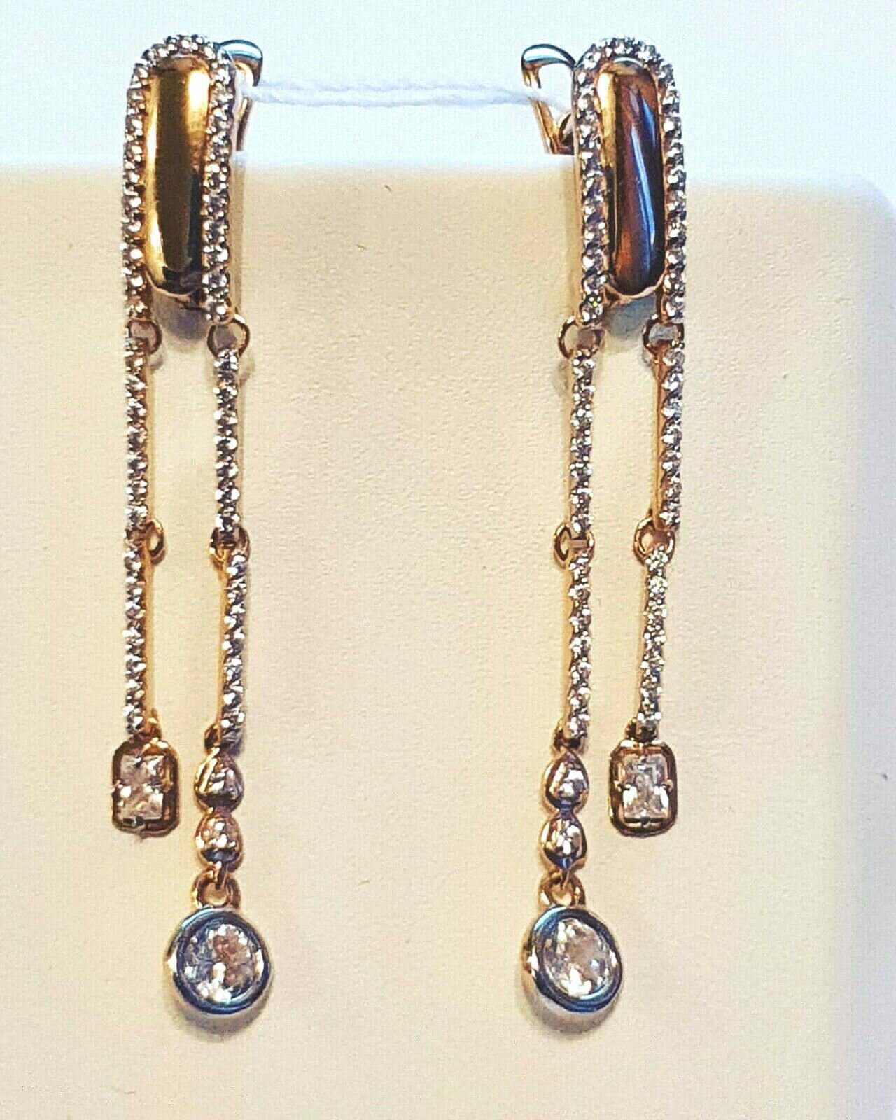 Серьги с подвесками, красное золото, 585 проба, фианит