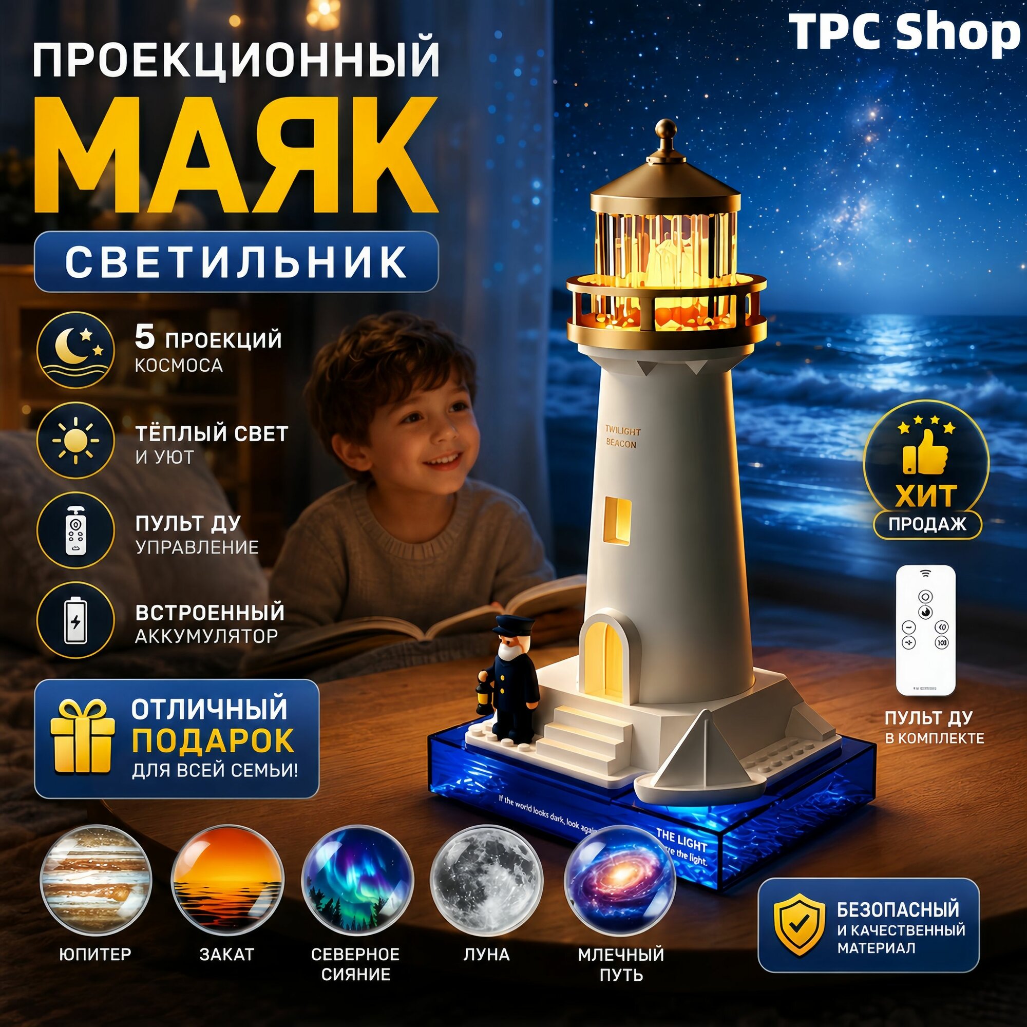 Проекционный ночник Маяк с эффектом звездного неба