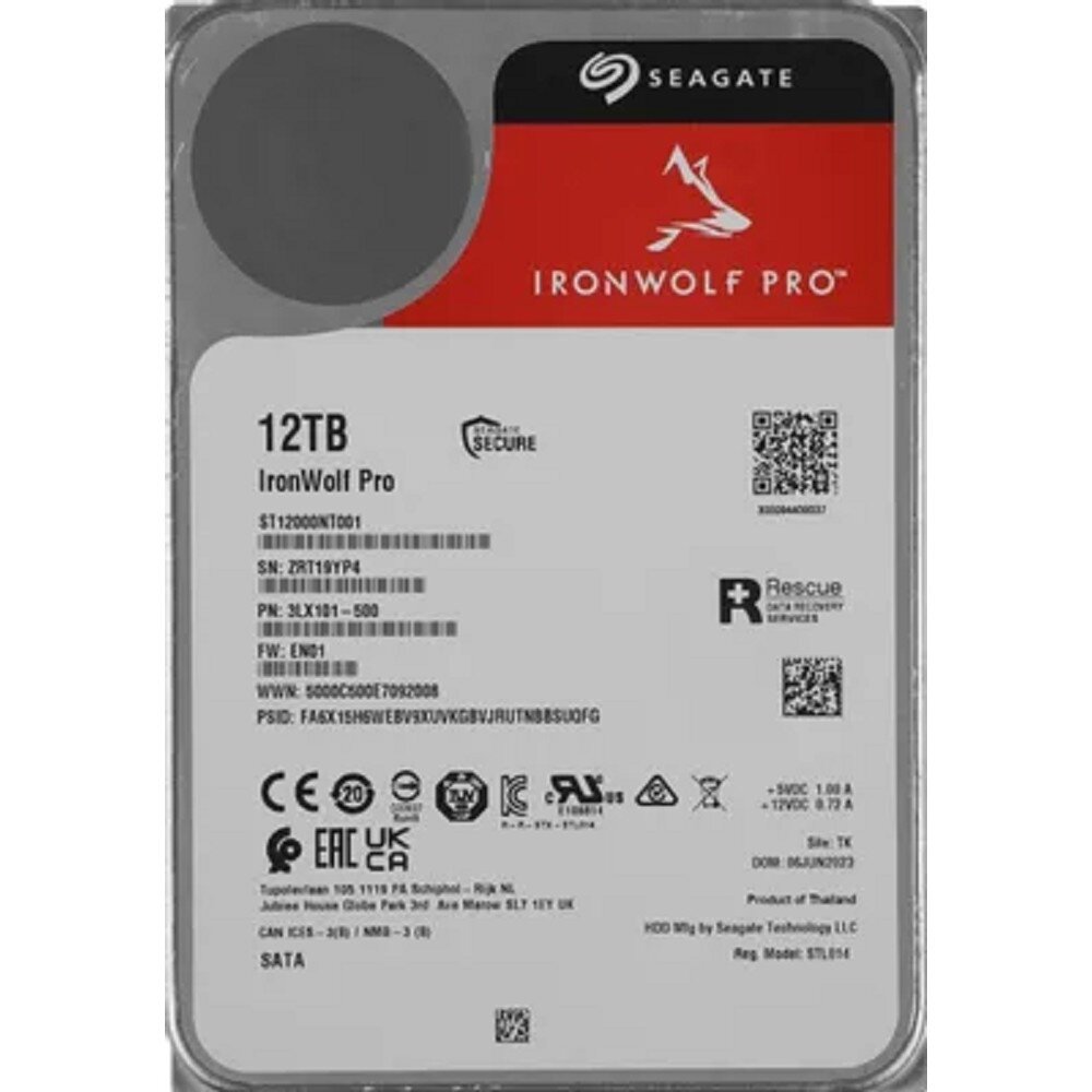 Жесткий диск 12TB Seagate Ironwolf Pro (ST12000NT001) SATA 6.0Gb/s, 7200 rpm, 256mb buffer, 3.5", для NAS