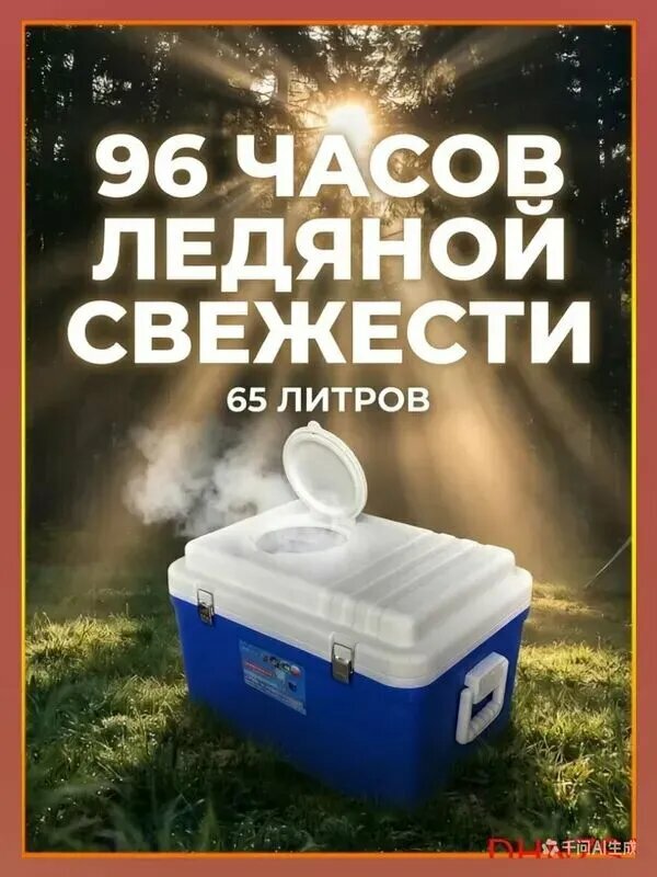 Термобокс большой 65 л для авто и кемпинга, Изотермический контейнер для льда и продуктов, Сумка-холодильник с 10 аккумуляторами холода