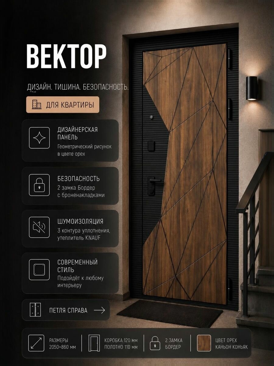 Входная дверь металлическая для квартиры Вектор Бел. 2050*860 Прав.