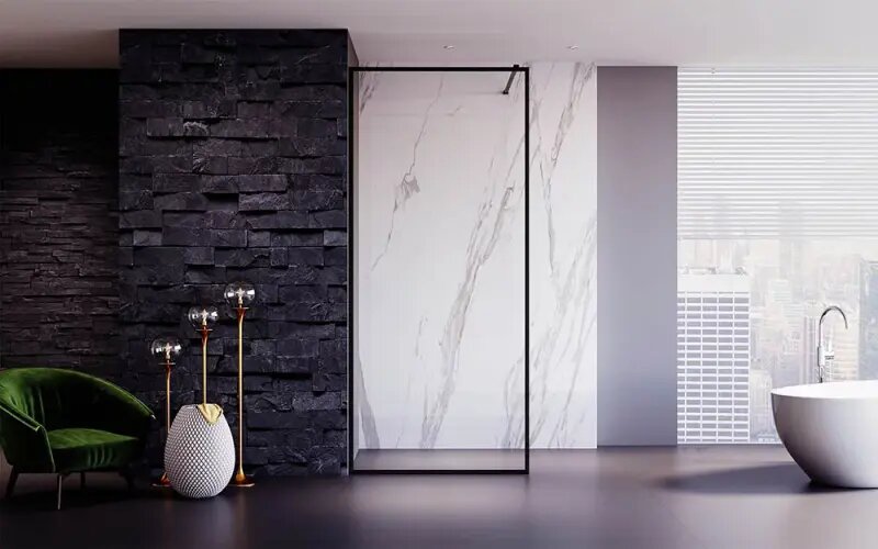 Veconi Душевая перегородка Veconi Korato KR-81B, 800x2000, черный матовый, стекло прозрачное KR81B-80-01-C8
