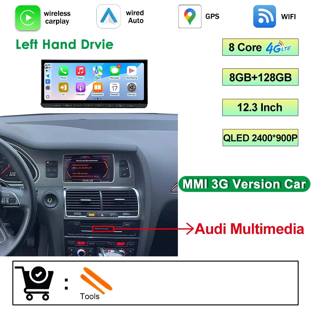 Автомагнитола Android для Audi Q7 4L SQ7 (2006-2014) MMI 3G, 12.3" QLED