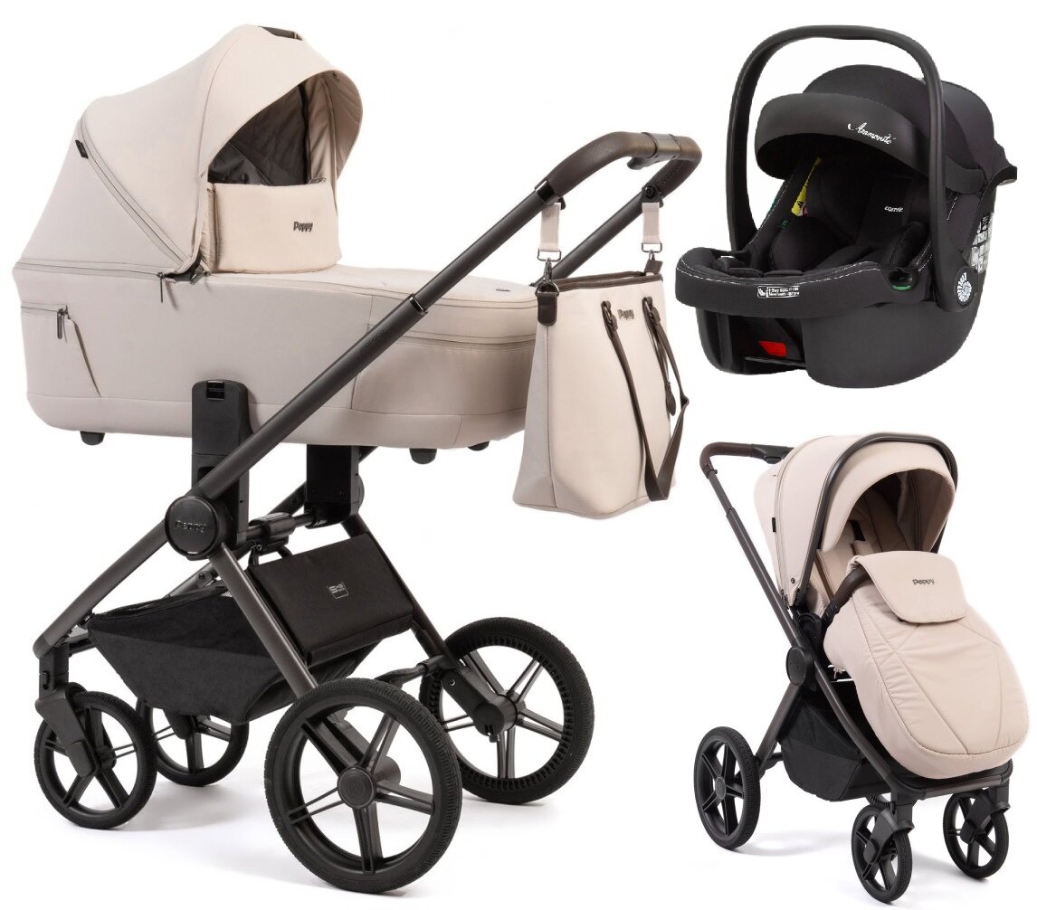 Коляска 3 в 1 Peppy Monaco Thermo Beige с автолюлькой с рождения термолюлька