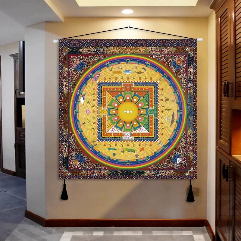 Тибетская стеновая декоративная картина Тангка, 65x65 см, подвесная картина для гостиной или медитации, хлопковая печать