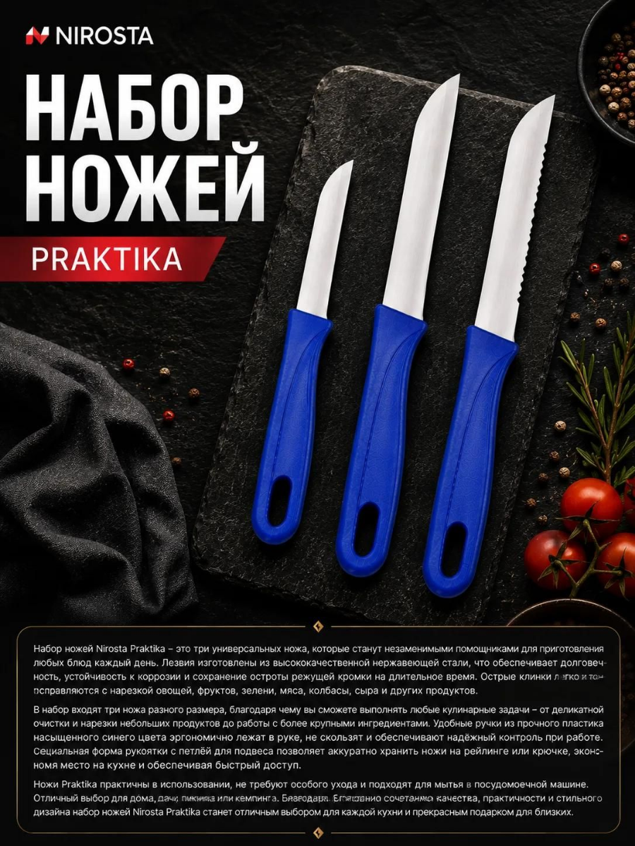 Набор кухонных ножей Nirosta Praktika, нержавеющая сталь и пластик