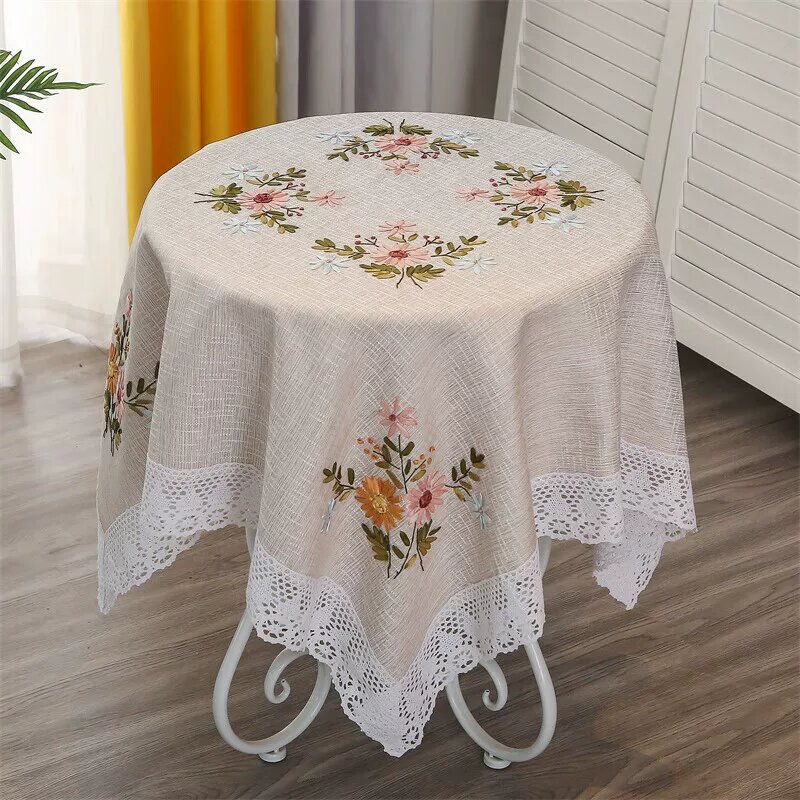 Ручная вышивка лентой, квадратная скатерть, цвет верблюжий, 130x130 см, китайский деревенский стиль для обеденного и