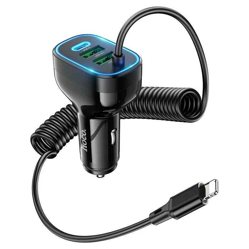 Автомобильное зарядное устройство Hoco NZ11A 2USB/1C + кабель IP 30W черное