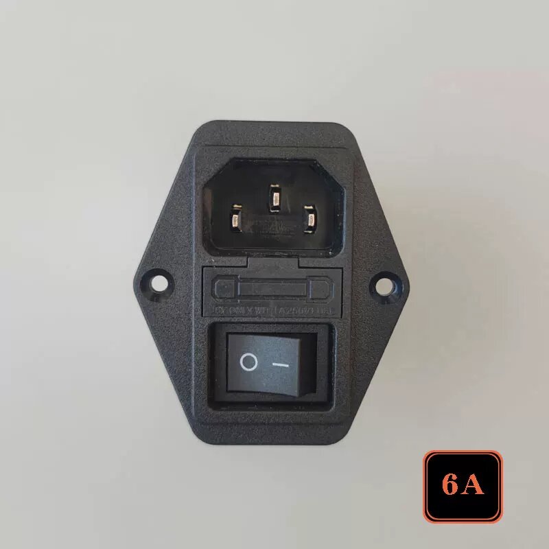 Черная сетевая розетка с фильтром EMI, 6А, встроенным предохранителем и выключателем, 220В однофазный переменный ток