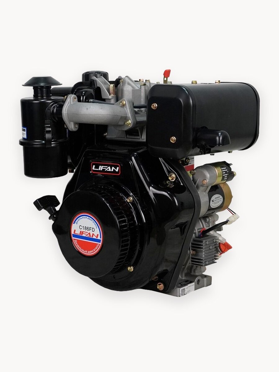 Двигатель дизельный Lifan Diesel 186FD D25 6A (9.2л. с, 418куб. см, вал 25мм, ручной и электрический старт катушка 6А)