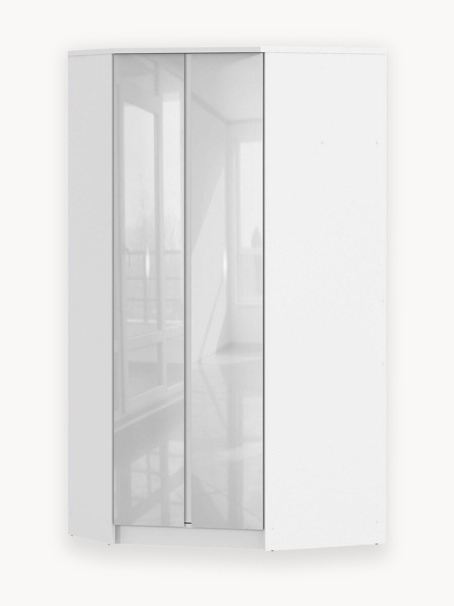 Угловой шкаф столплит Медея СБ-2991 со штангой, с полками, для хранения, ЛДСП Белый/Белый глянец, 101*200*87 см.