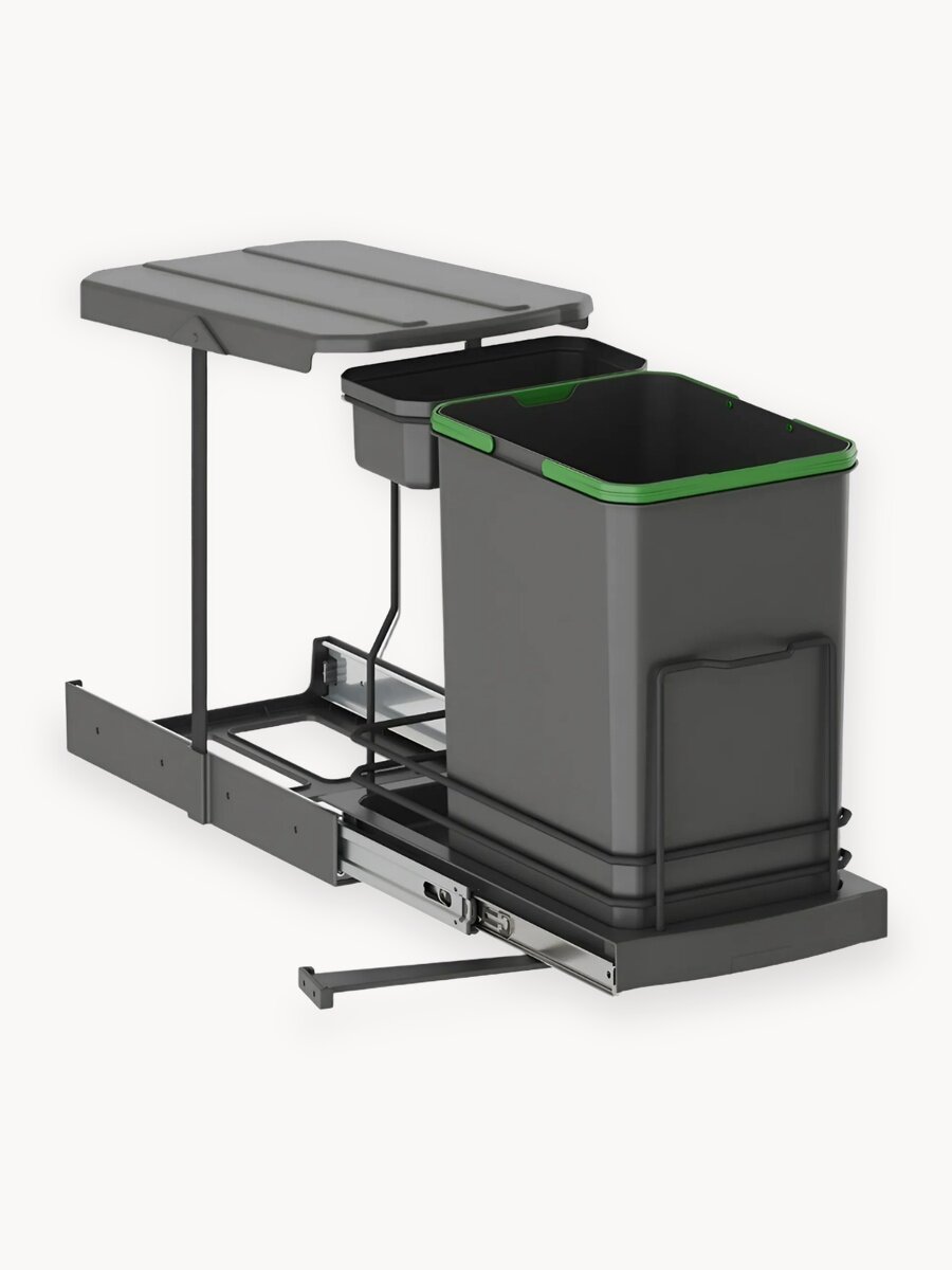 Мусорное ведро Starax S-2391-A выдвижное, автоматическое открывание крышки, 16+1 литр, в базу 400 мм, антрацит