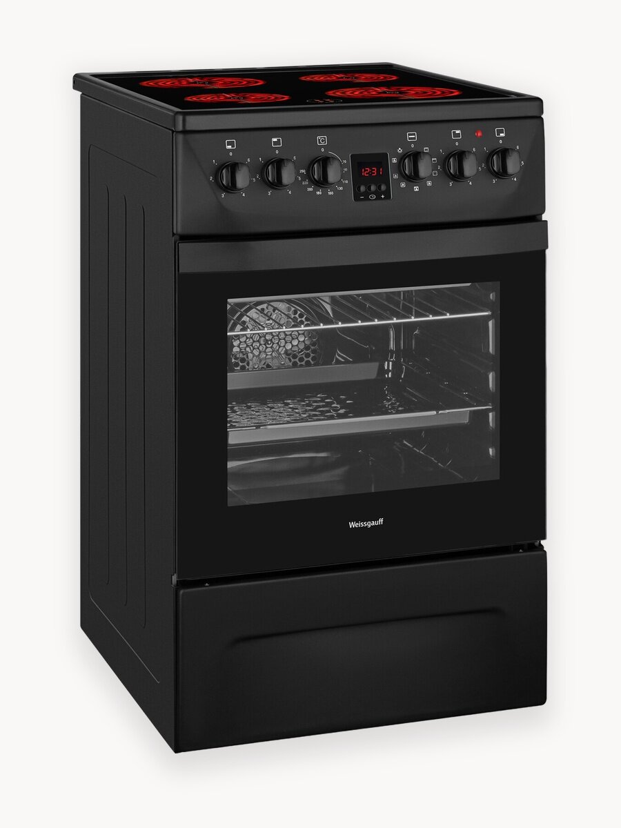 Электрическая плита Weissgauff WES 2V16 BE Premium Line 3 года гарантии, Объем 50 литров, конфорки Cross Zone, гриль, Конвекция, Термостат духового шкафа
