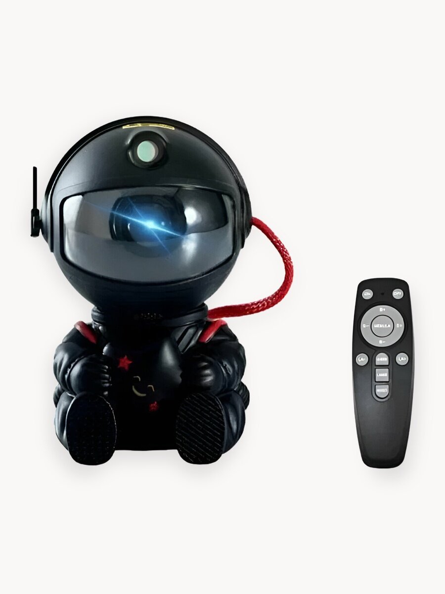 Детский лазерный ночник проектор черный маленький "Космос" с пультом, звездное небо, 3D, фигурка космонавт, астронавт