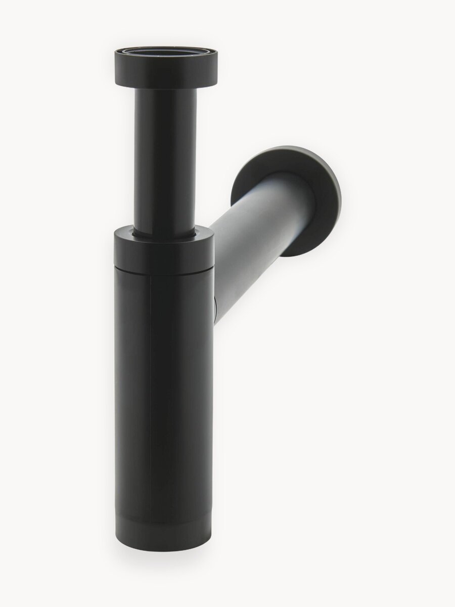 Сифон для раковины и умывальника TEOS Wirquin цвет черный матовый с пристенной трубкой и розеткой