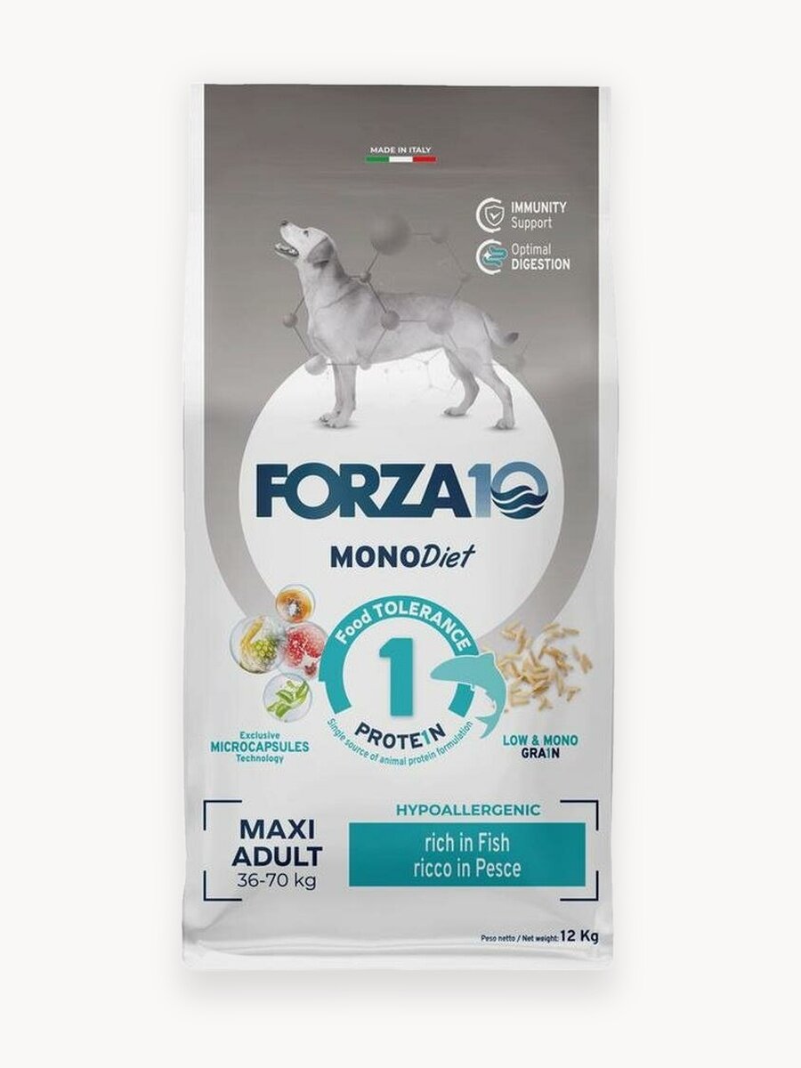 Сухой корм для собак крупных пород Forza10 MonoDIET Adult Dog MAXI Fish / Rice, гипоаллергенный, с рыбой 12 кг