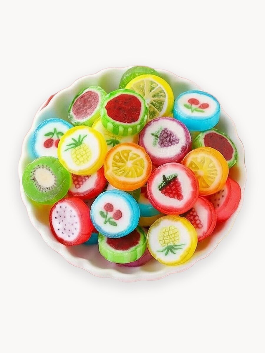 Китайские фруктовые конфеты, китайские драже в виде фруктов тов 300гр