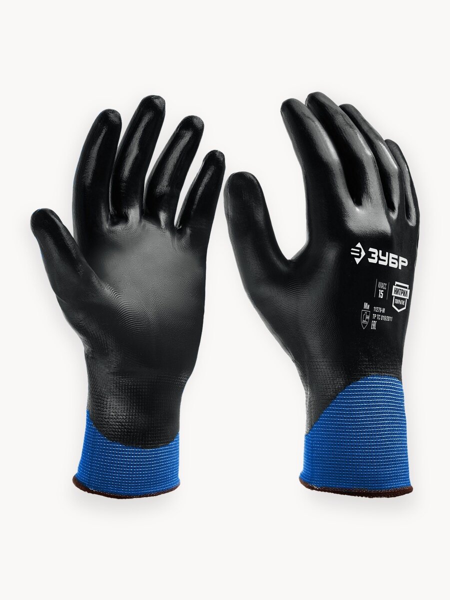 Перчатки ЗУБР механик+, XL (10), нитриловый облив, маслобензостойкие, 15 класс, профессиональные 11279-XL