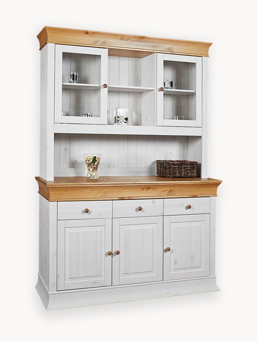 Буфет ММЦ Бостон (белый воск+антик) из массива сосны, 140 х 195 х 43 см