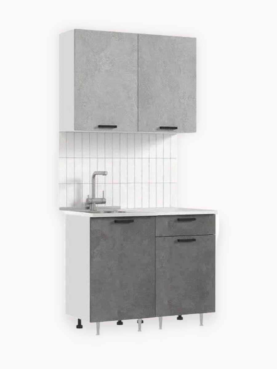 Кухонный гарнитур 1м Рио NEW бетон светлый/бетон темный, белый со столешницей, МИФ