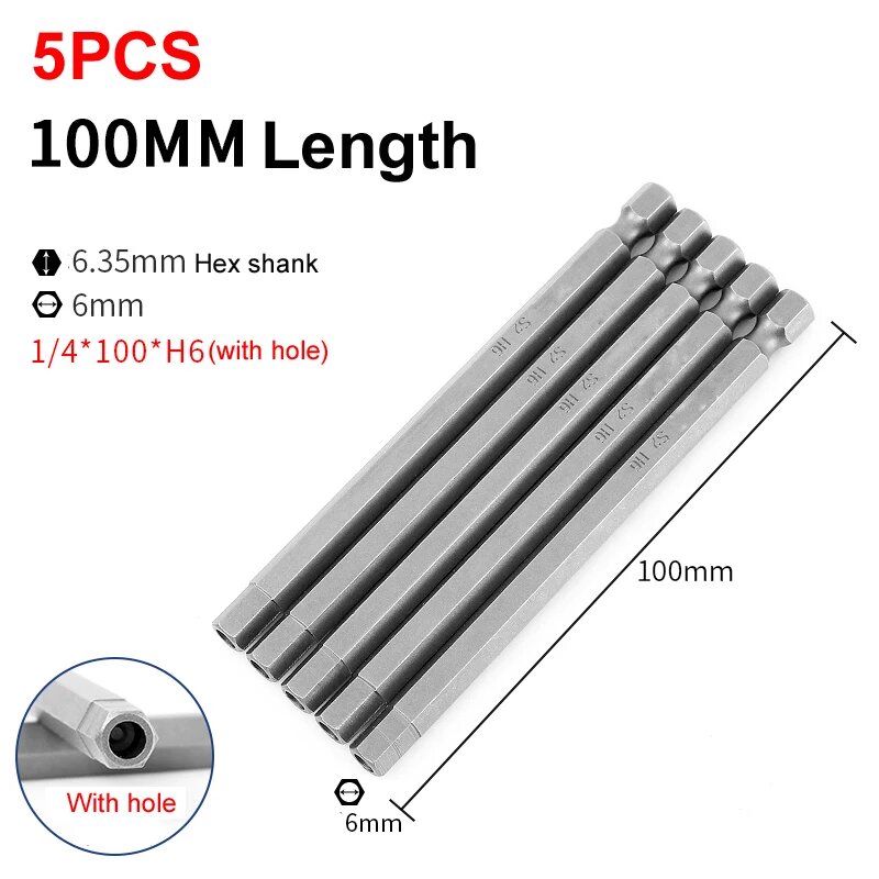 Магнитная отвертка Paowuxian биты S2 6,35 мм 5pcs H6