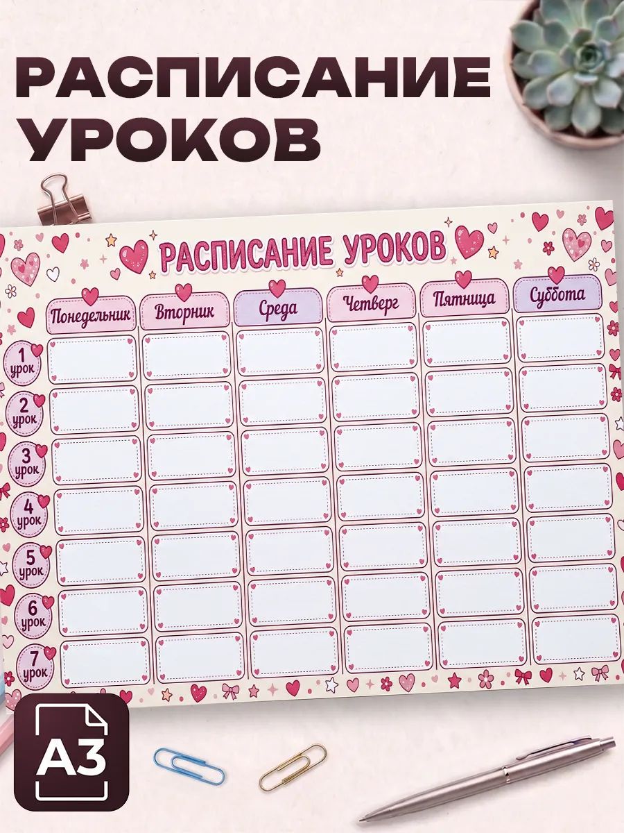 Расписание уроков для девочек / сердечки
