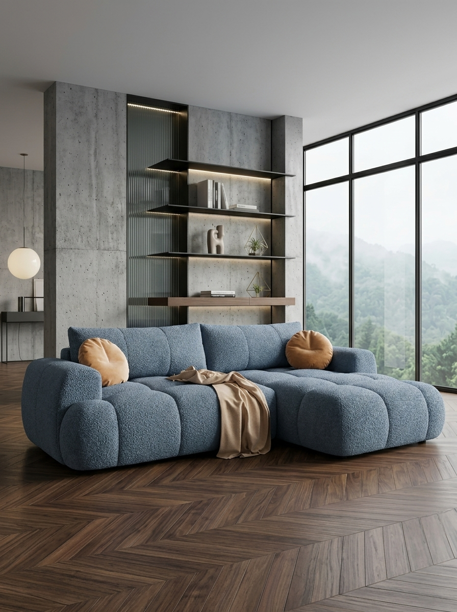 Диван с оттоманкой Маринара Strong Plus 09 FM 242x144x80 см, синий Рогожка, еврокнижка Дом мебели для вас