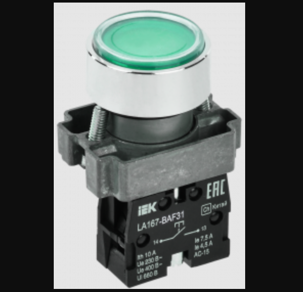 Кнопка LA167-BAF31 d=22мм 1з зеленая IEK | код BBT20-BAF31-1-22-67-K06 | IEK (4шт. в упак.)